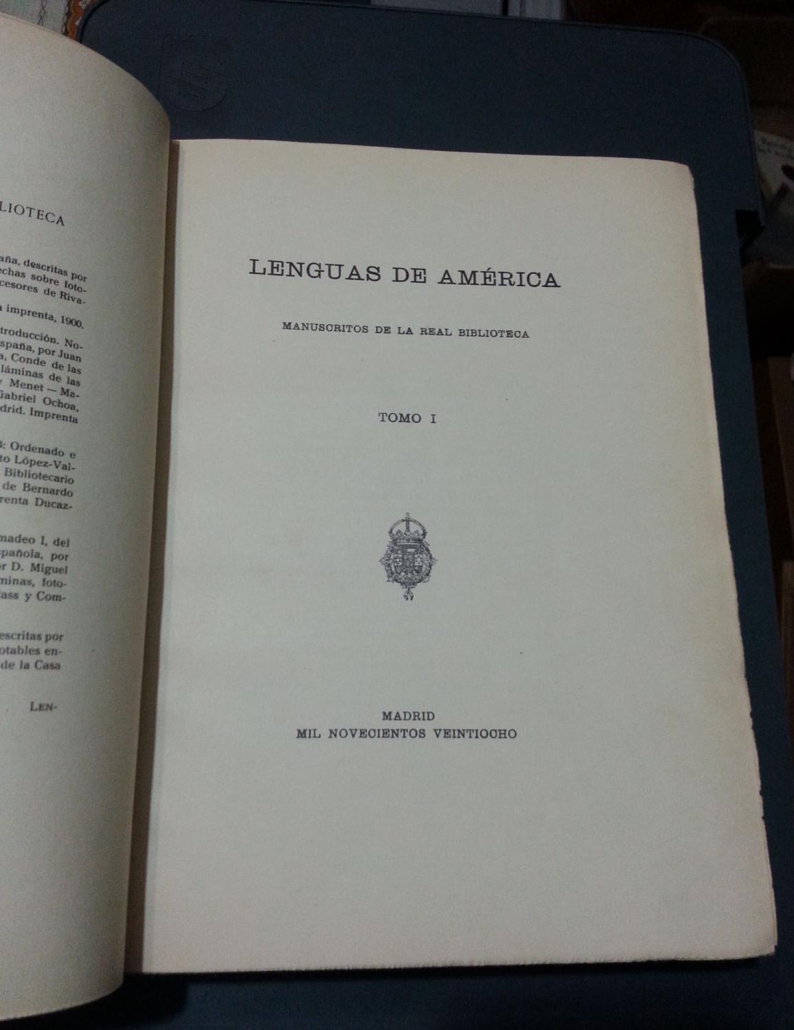 LENGUAS DE AMÉRICA. MANUSCRITOS by CATÁLOGO DE LA REAL BIBLIOTECA,: Muy ...
