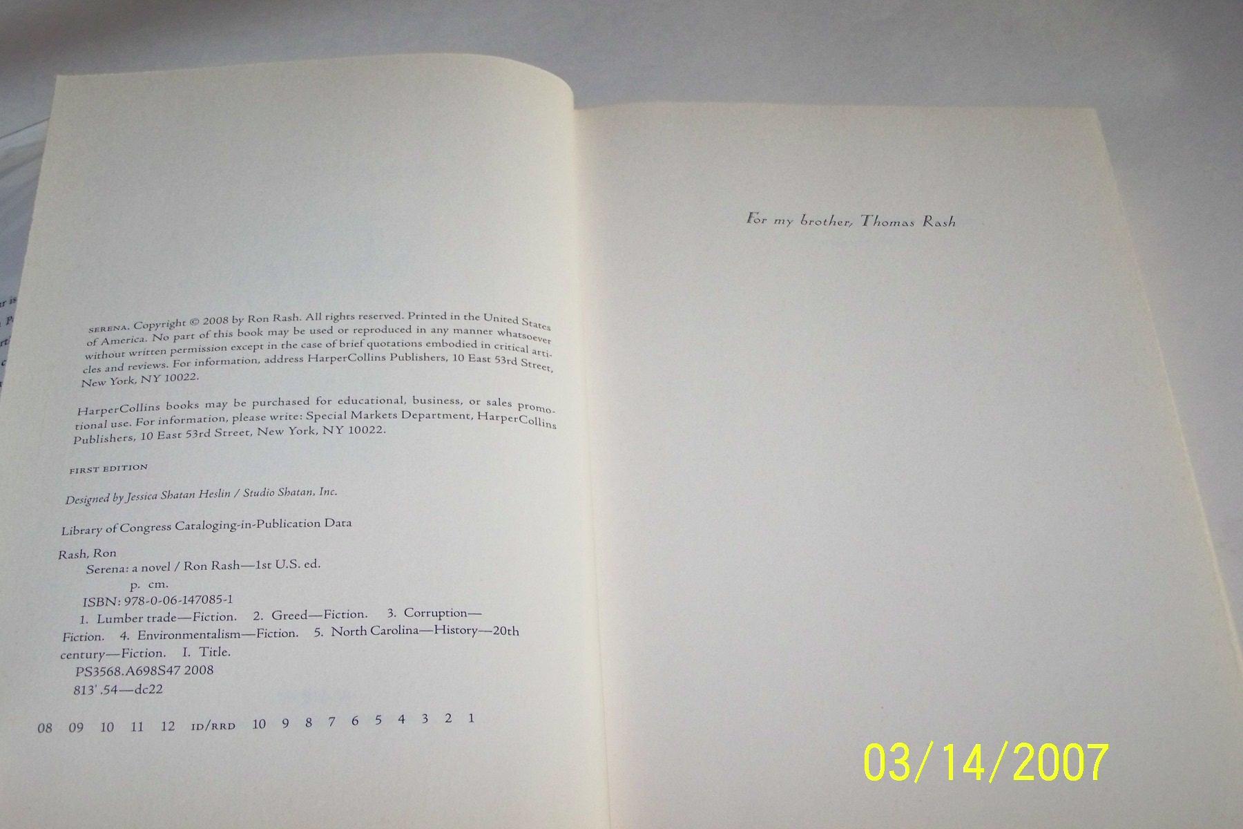 Serena by Ron Rash: Very Good hardcovers (2008) 1st Edition ...