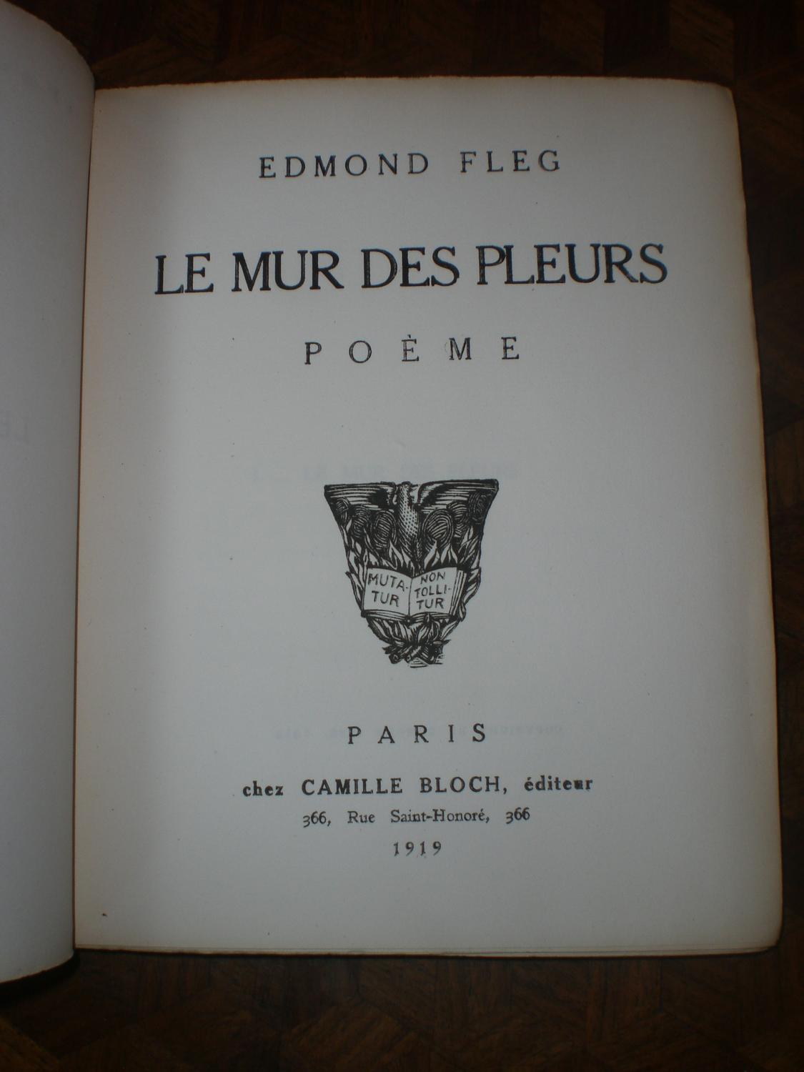 Le mur des pleurs, Poème (ENVOI) by Edmond Fleg: Assez bon Couverture ...