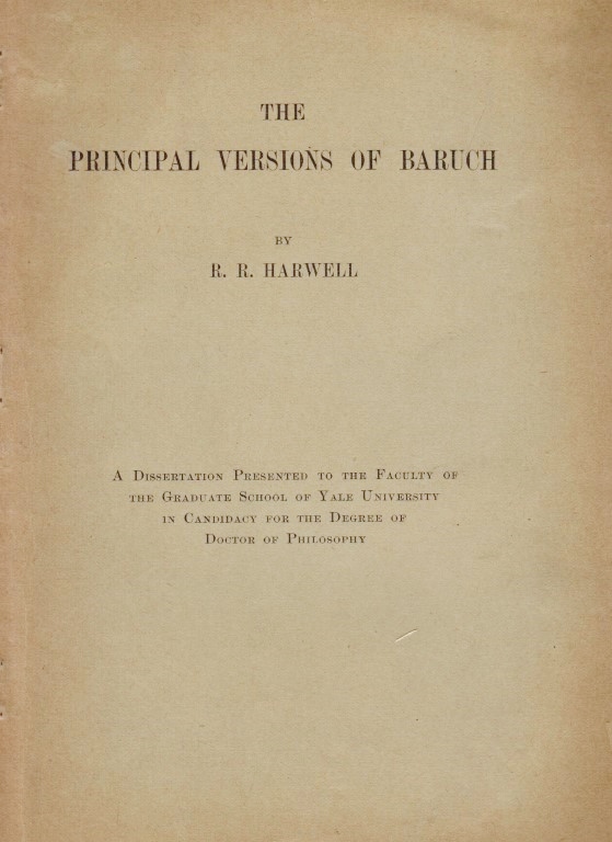 THE PRINCIPAL VERSIONS OF BARUCH by Harwell, Robert Ritchie: Softcover ...
