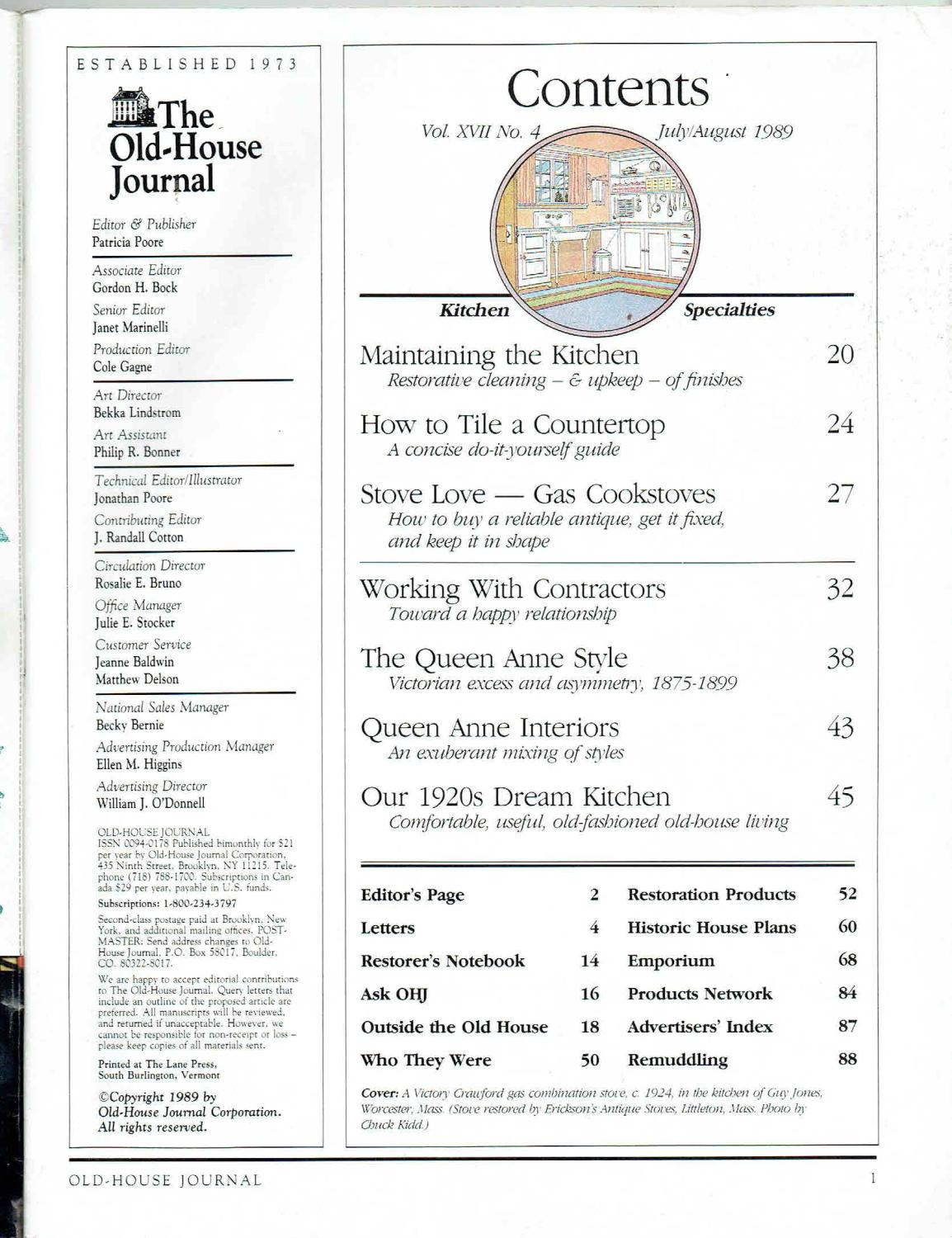 Old-House Journal: Restoration Techniques, Volume XVII Number 4, July ...