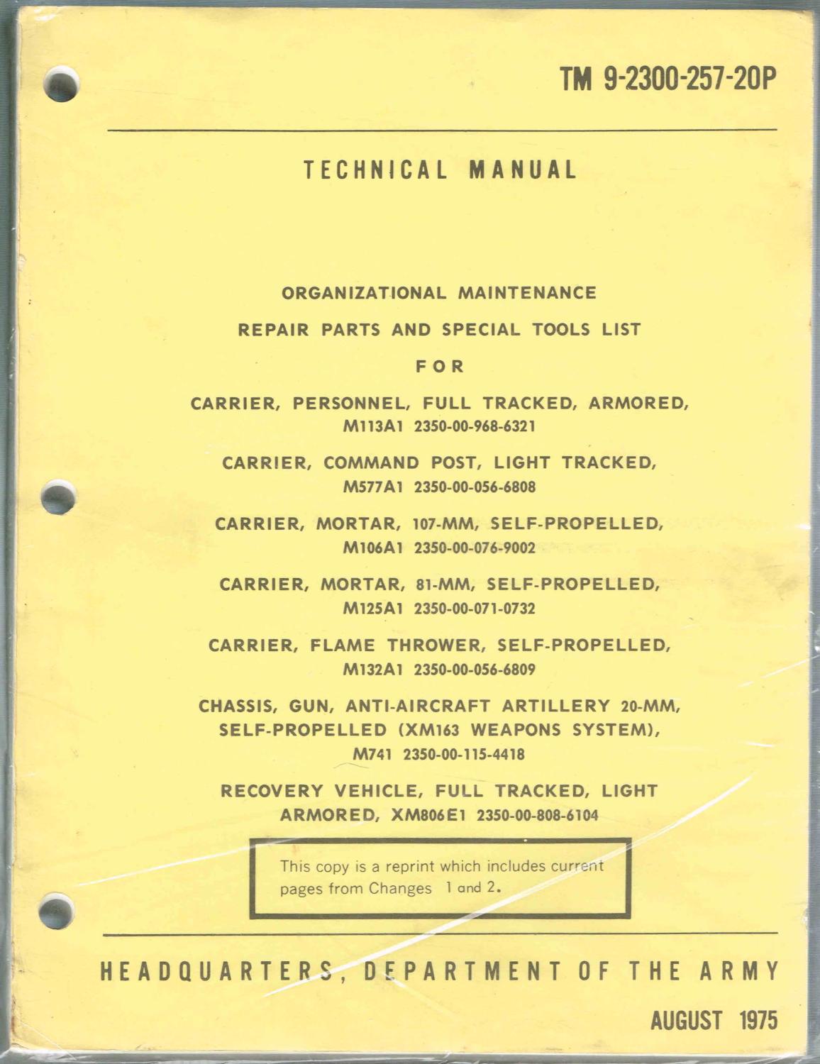 TM 9-2300-257-20P, CARRIER, PER., F.T., ARM.D, M113A1; COMMAND M577A1 ...