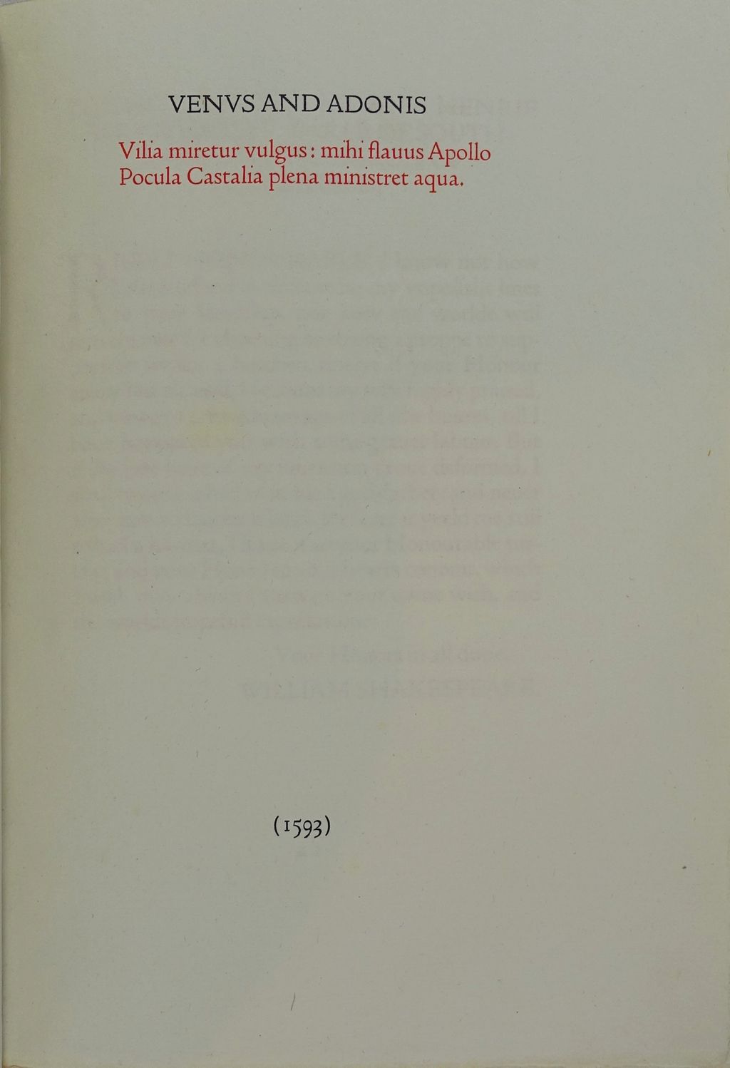 Venus and Adonis. Vilia miretur vulgus: mihi flauus Apollo Pocula ...