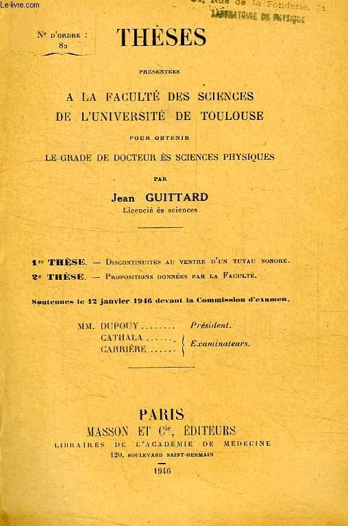 DISCONTINUITES AU VENTRE D'UN TUYAU SONORE von GUITTARD JEAN: bon Pas ...