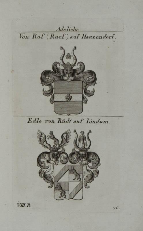 Kupferstich von Tyroff mit 2 Wappen auf einem Blatt. Adeliche. Von Ruf ...