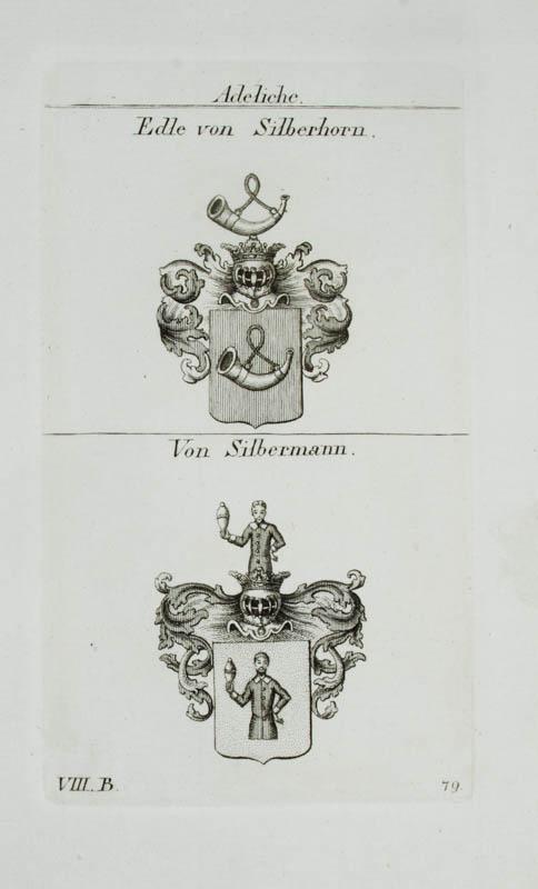 Kupferstich von Tyroff mit 2 Wappen auf einem Blatt. Adeliche. Edle von ...