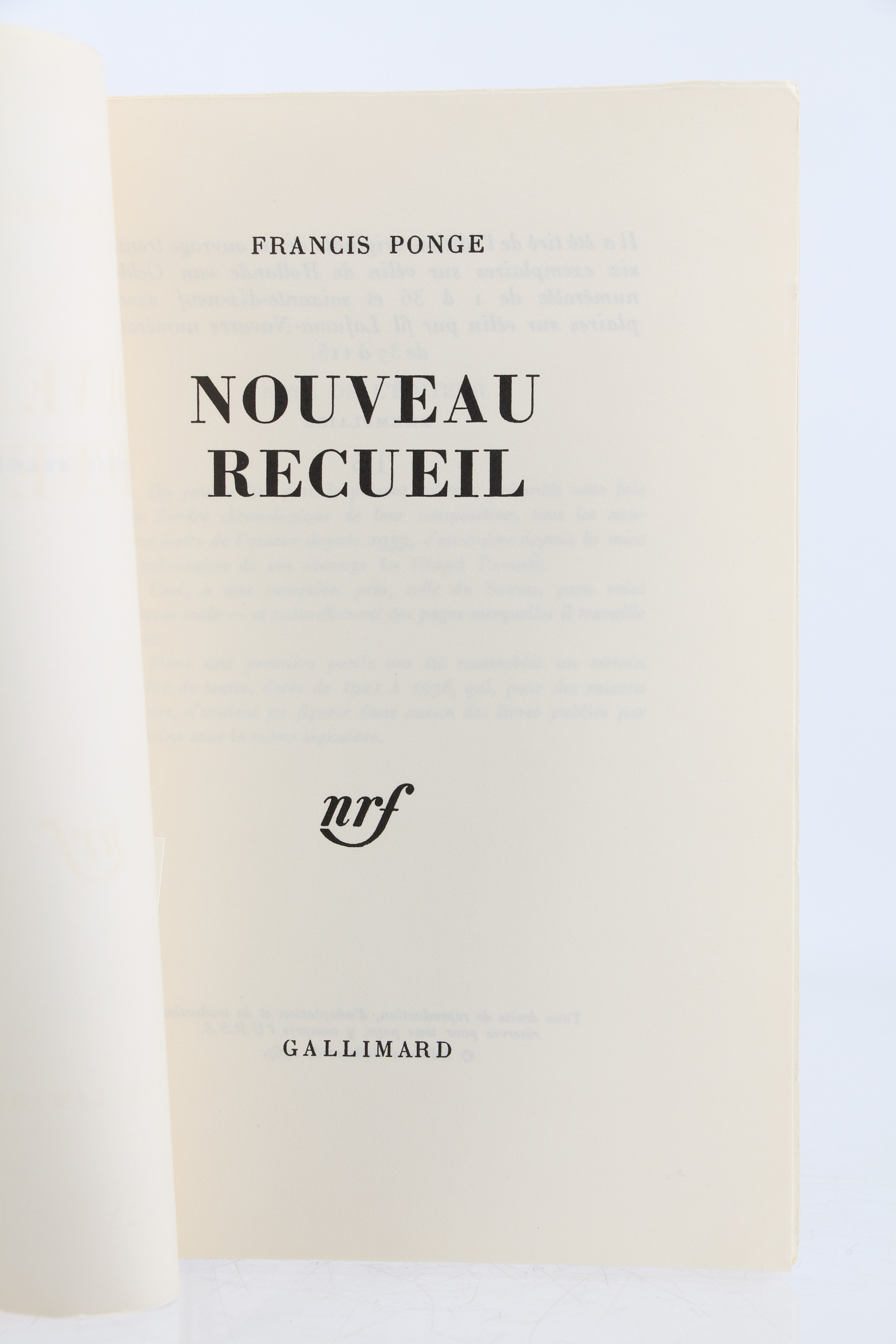 Nouveau recueil by Francis PONGE: couverture souple (1967) | Librairie ...