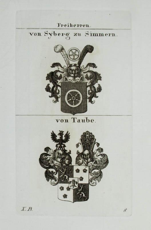 Kupferstich von Tyroff mit 2 Wappen auf einem Blatt. Freiherren. Von ...