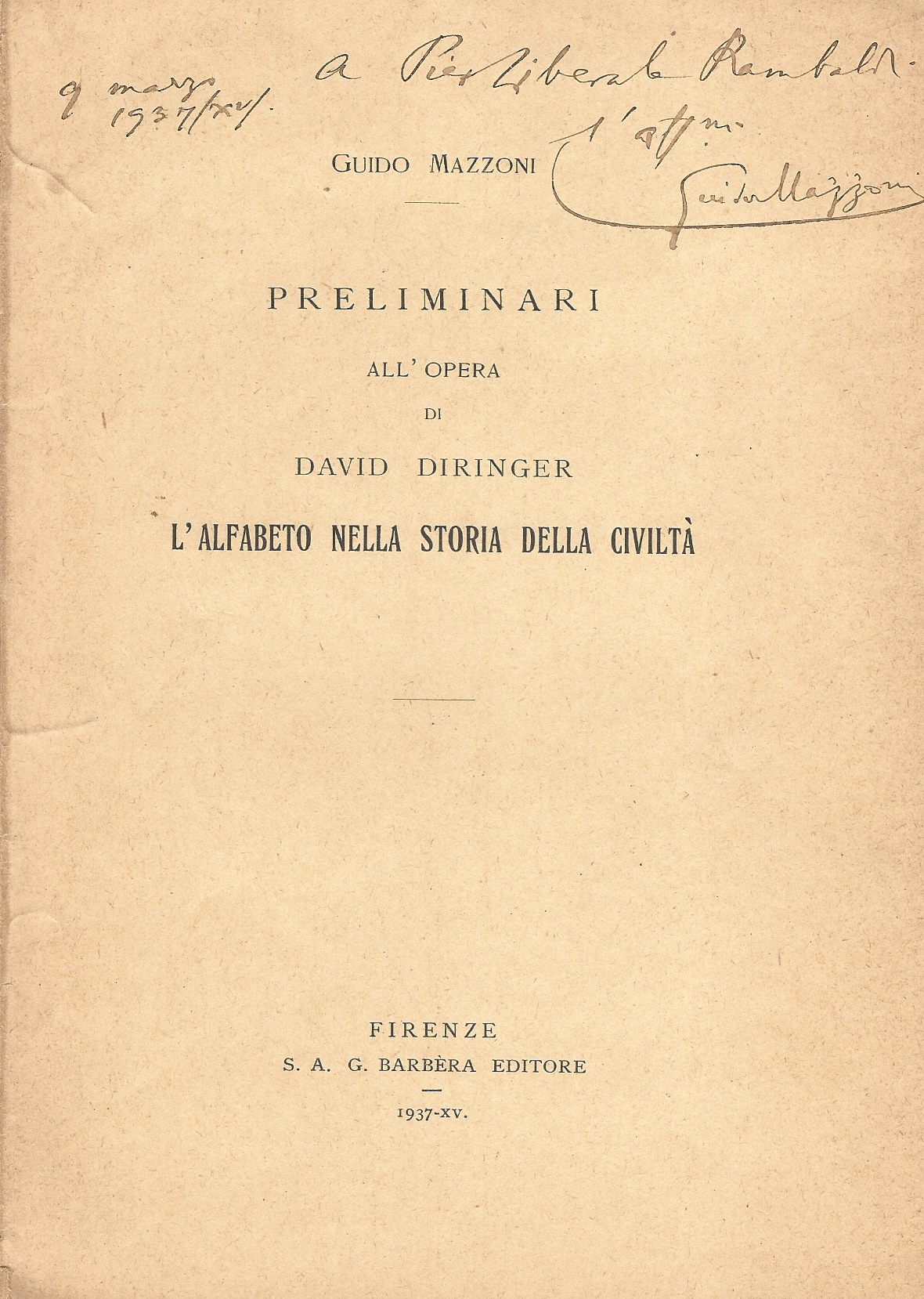 Priliminari all'opera di David Diringer "L'Alfabeto nella storia della ...