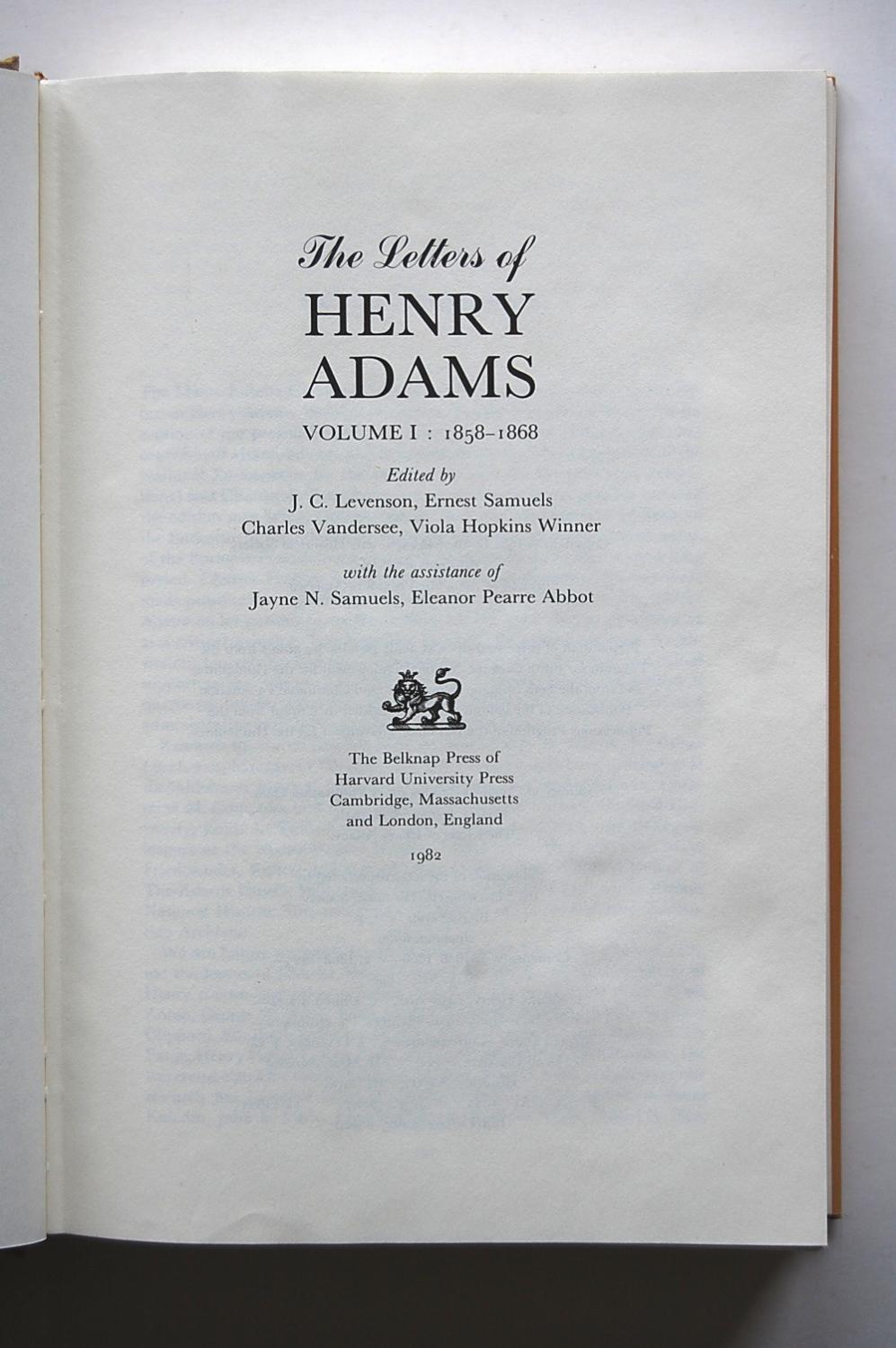 The Letters of Henry Adams by Levenson, J. C.: Very Good Hardcover ...