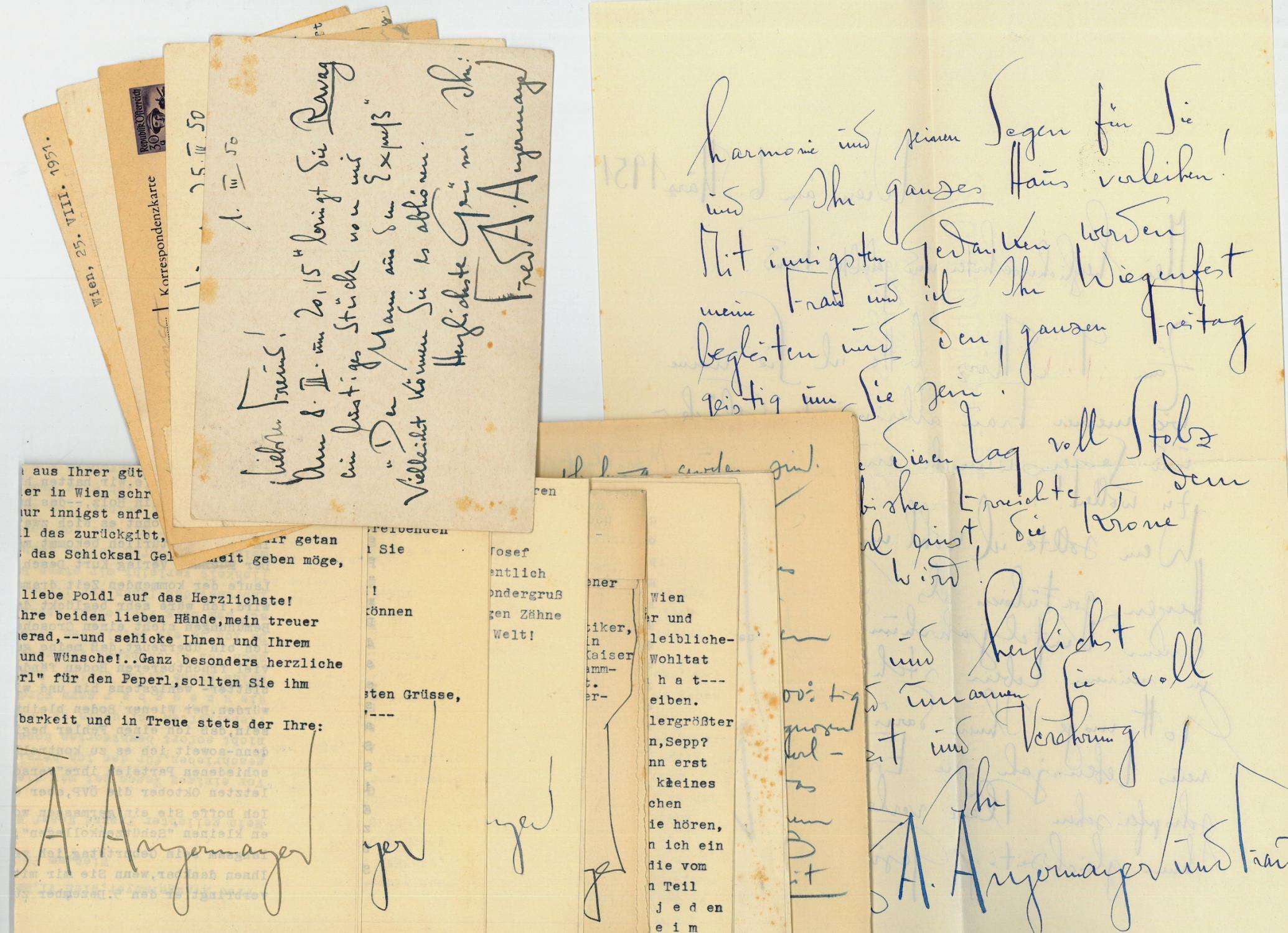 8 letters and 3 postcards, partly autograph, each signed. by Angermayer ...