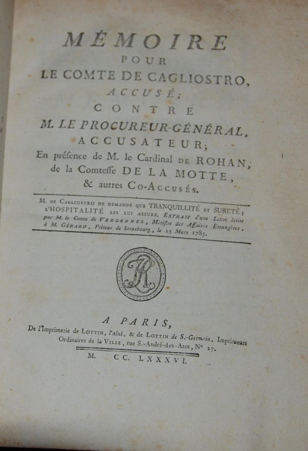BOUND COLLECTION OF 6 PAMPHLETS ON THE AFFAIR OF THE DIAMOND NECKLACE ...