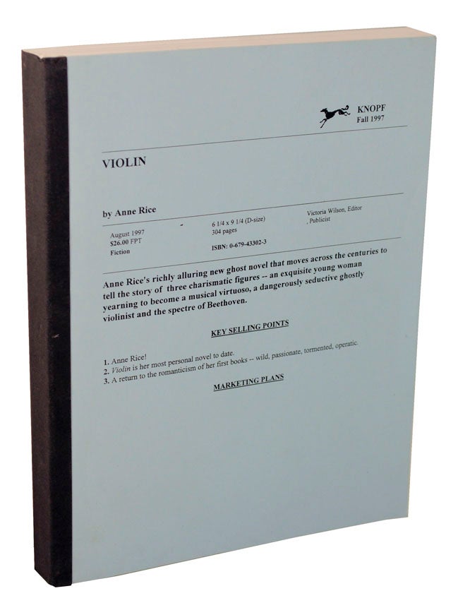 Violin (Manuscript style proof) by RICE, Anne: (1997) | Jeff Hirsch ...