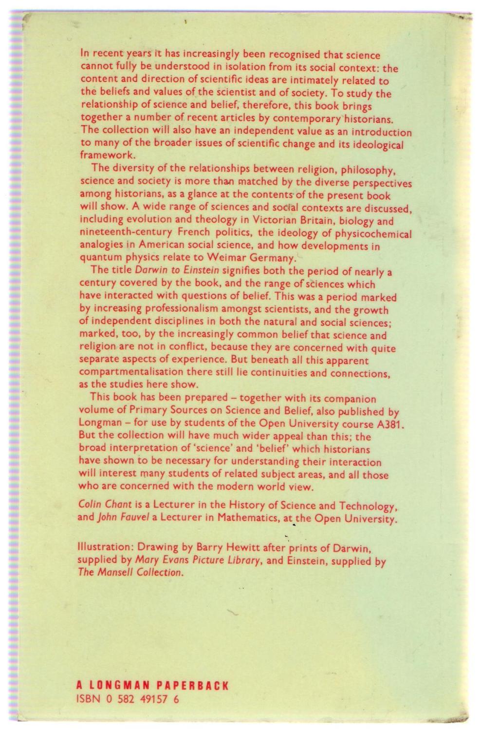 Darwin to Einstein: Historical Studies on Science and Belief by Chant ...