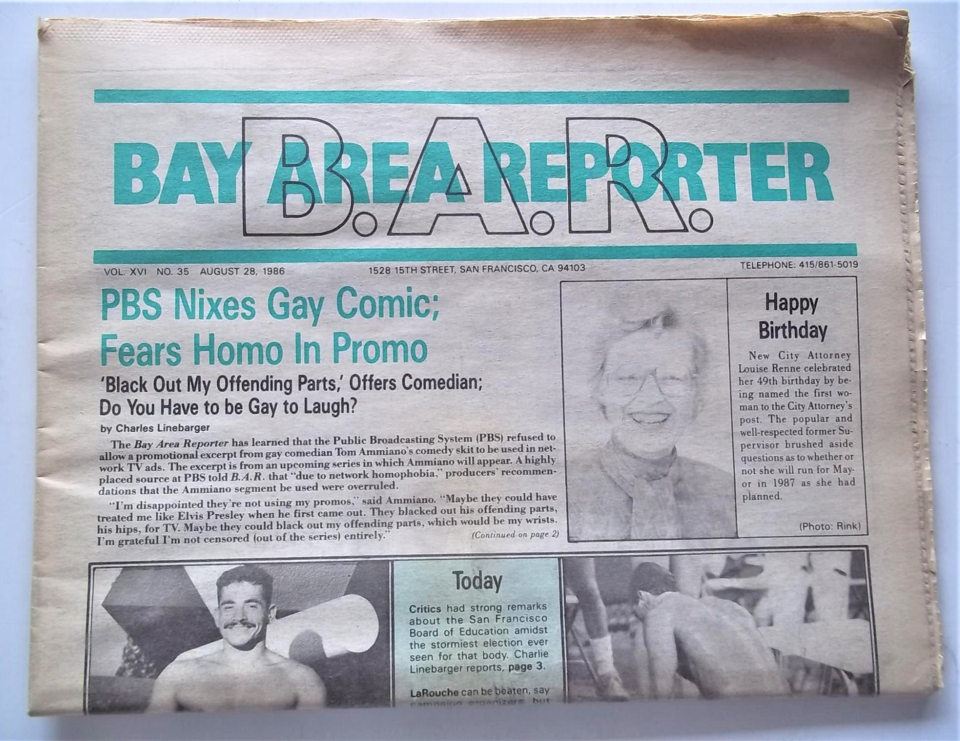 Bay Area Reporter B.A.R. (Vol. XVI No. 35, August 28, 1986) Gay ...