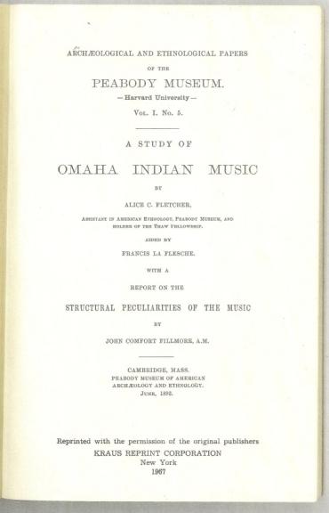 A Study of Omaha Indian Music de Fletcher, Alice Cunningham (1838-1923 ...