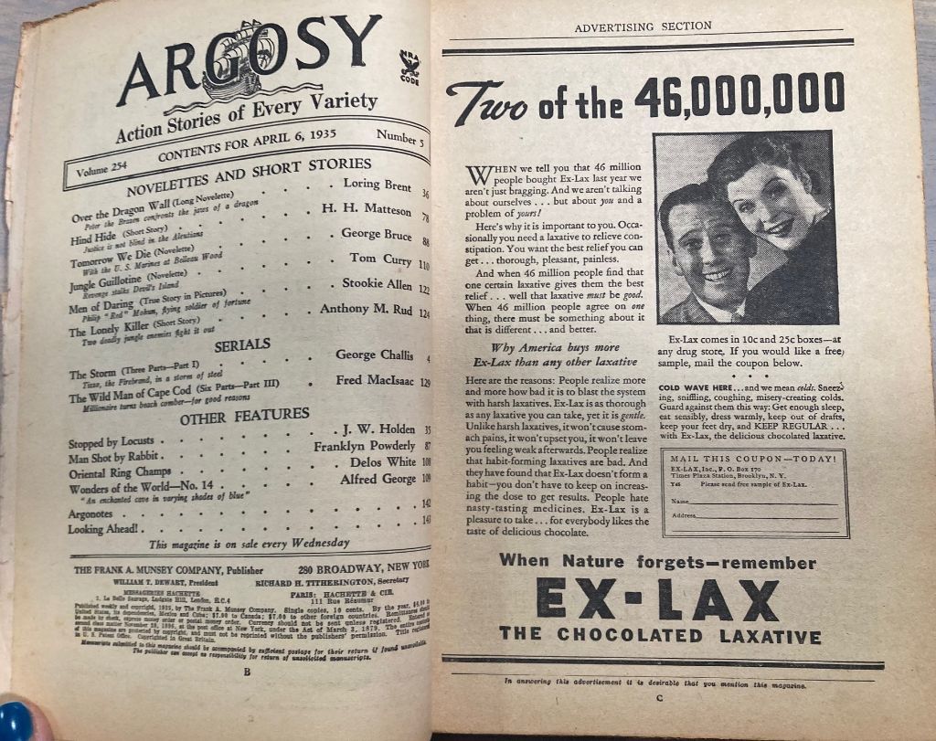 Argosy April 6, 1935 Volume 298 Number 2 by Loring Brent, H. H ...
