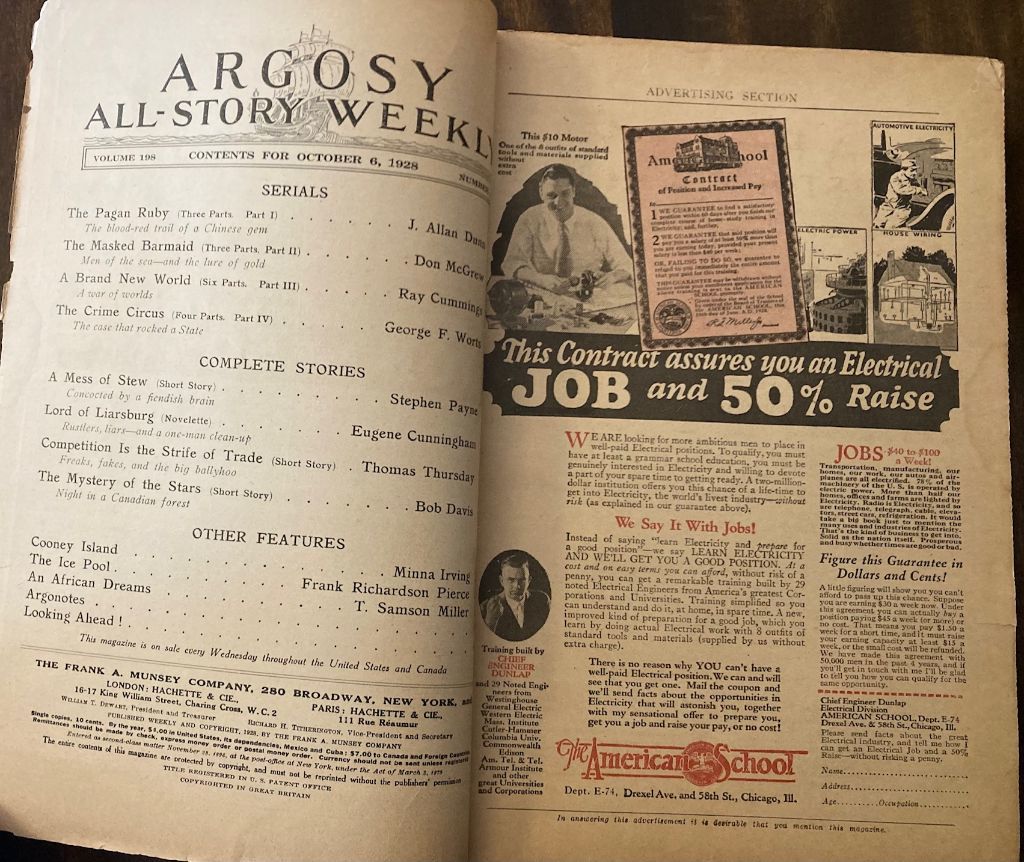 Argosy All-Story Weekly October 6, 1928 Volume 198 Number 3 by J. Allan ...