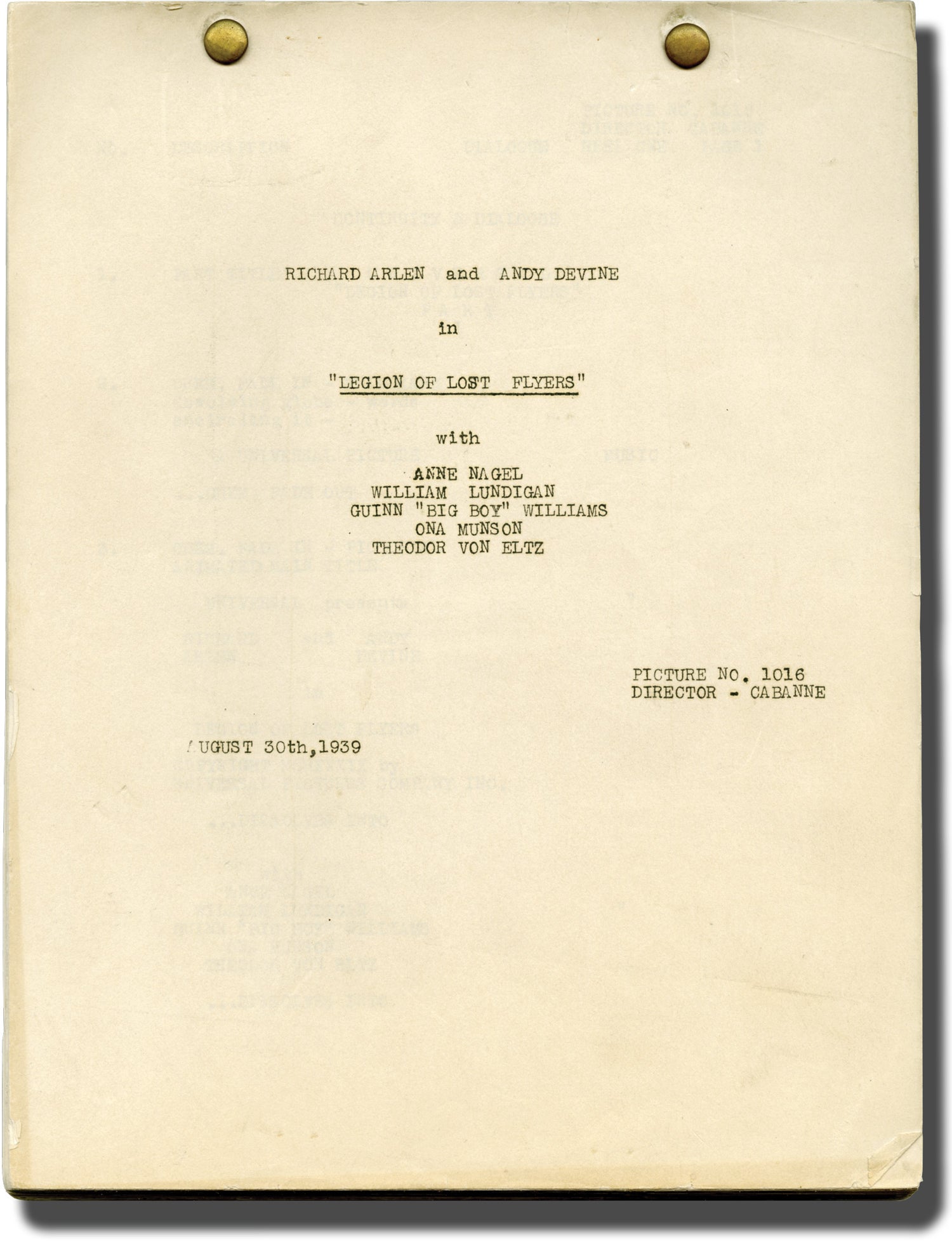 Legion of Lost Flyers (Original post-production script for the 1939 ...