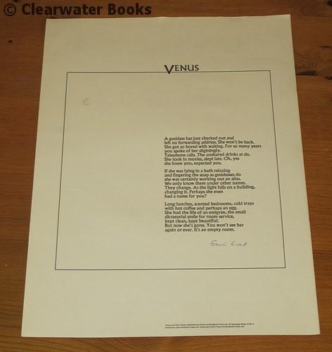 Venus. by GAVIN EWART.: Near Fine No Binding (1972) 1st Edition, Signed ...
