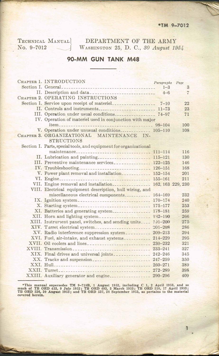 TM 9-7012, TANK M48, 90-mm GUN: Department of The Army; August 1954 by ...