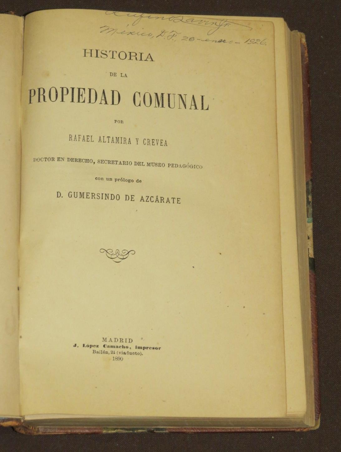 Historia De La Propiedad Comunal by Altamira Y Crevea, Rafael: Bien ...