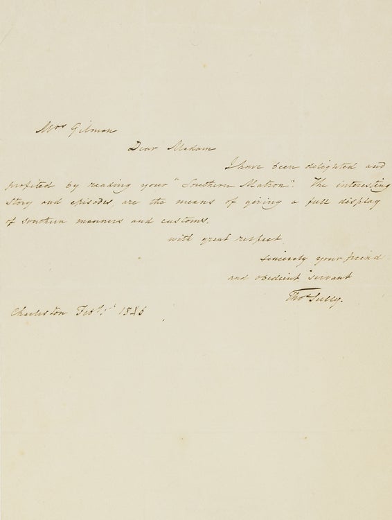 Autograph Letter Signed ("Thos Sully") to author Caroline Howard Gilman ...