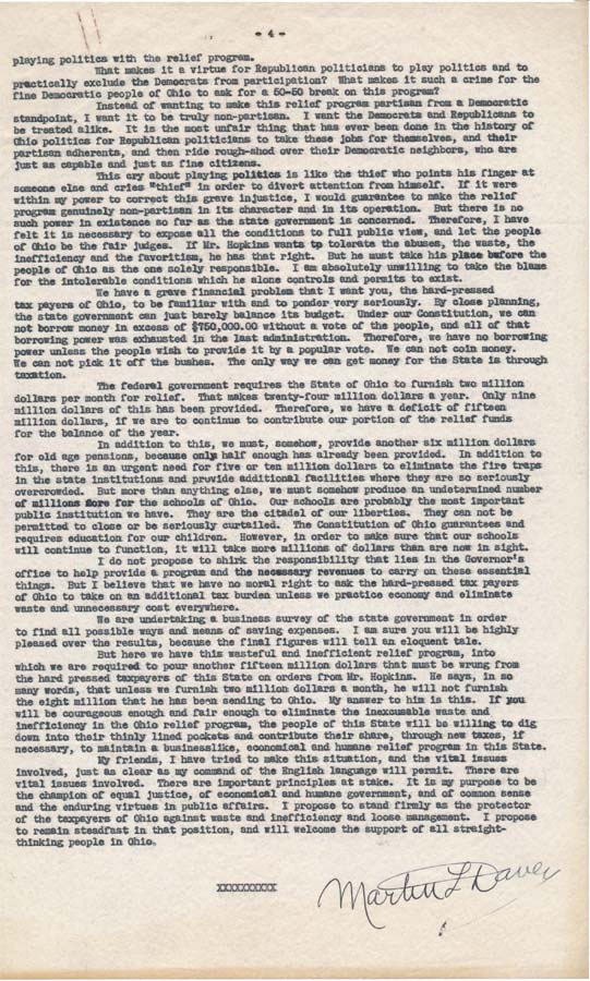 Typed Manuscript Signed by DAVEY, Martin L. (1884-1946): Signed by ...