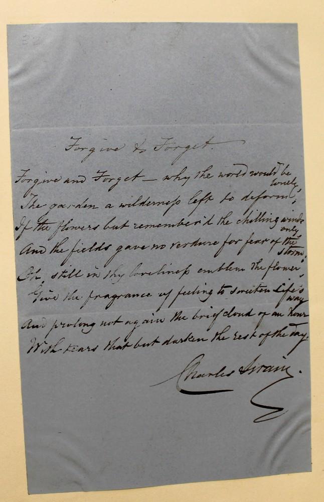 Autograph poem, "Forgive to Forget", signed. by SWAIN, CHARLES (1801 ...