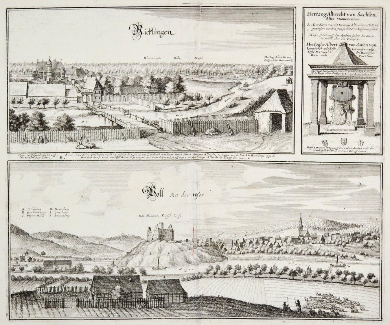 POLLE/Weser. Gesamtansicht über die Weser (15 x 35,5 cm), darüber ...