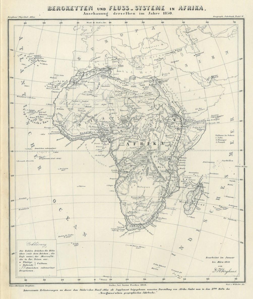 AFRIKA. - Karte. "Bergketten und Fluss-Systeme in Afrika". Spezialkarte ...