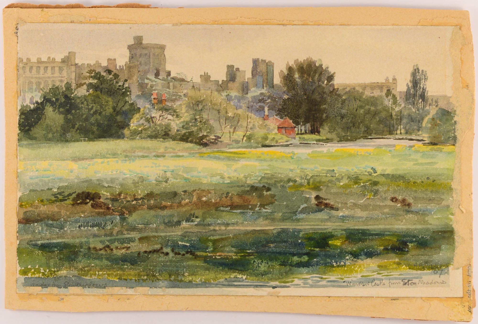 'Windsor Castle from Eton Meadows'. An original watercolour painting ...