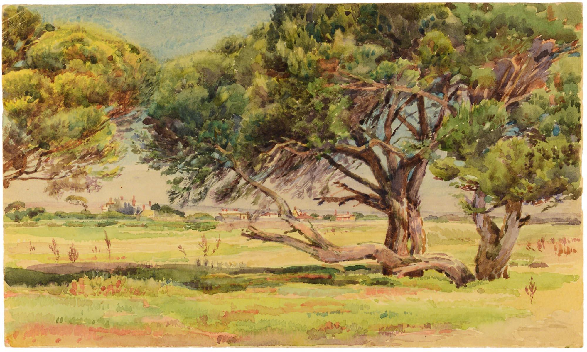 An original watercolour painting, possibly of a sparsely settled ...