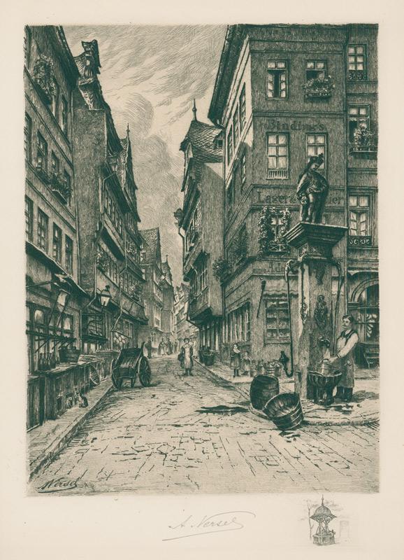 Frankfurt am Main, Motiv aus der Altstadt mit einem Brunnen. by Versel ...