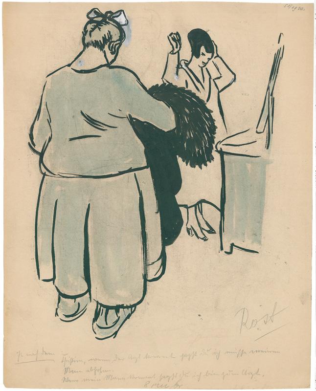 Szene zwischen Herrin und Dienerin vor dem Toilettentisch. by Rost ...