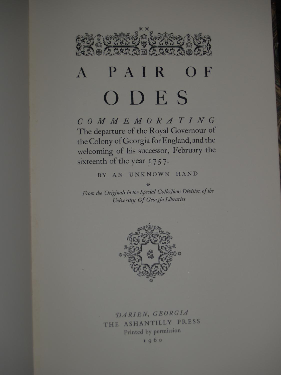 A Pair of Odes by An Unknown Hand, Bill Haynes (ed): Very Good Plus ...