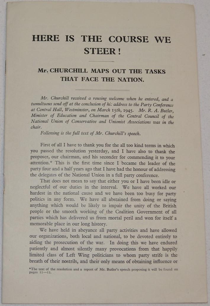 Here is the course we steer! by Churchill, Winston S. (1874-1965): Good ...