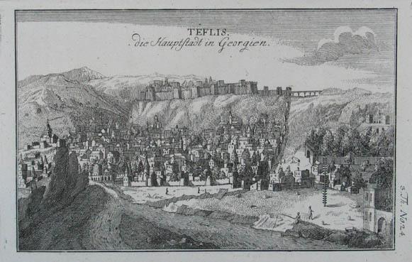 Teflis, die Hauptstadt in Georgien. Kupferstich aus Tournefort ...