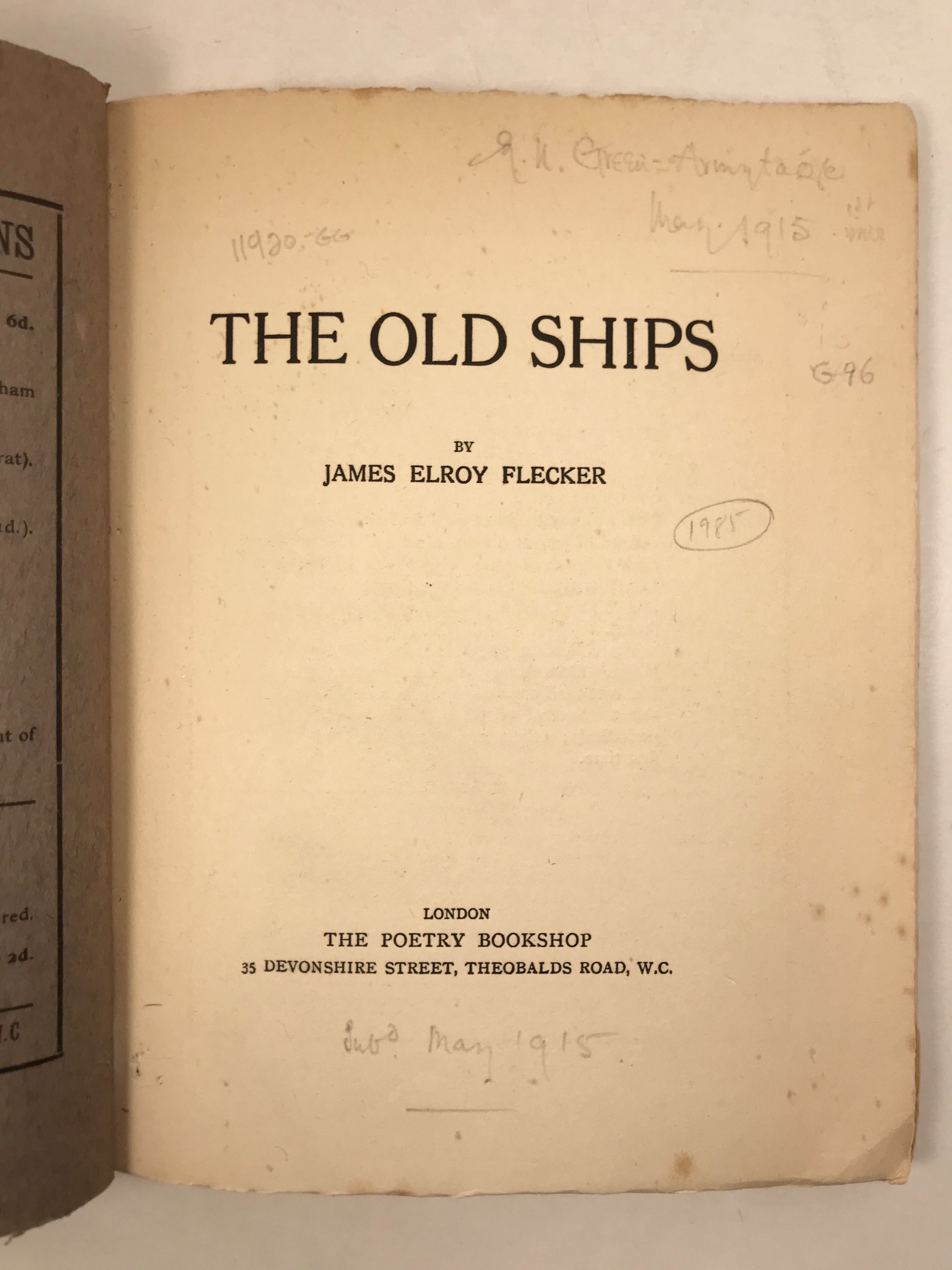 The Old Ships by Flecker, James Elroy: Very good Original wraps (1915 ...