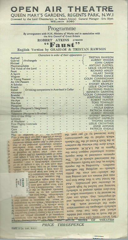 Besetzungszettel / cast list: Faust. English Version by Graham ...