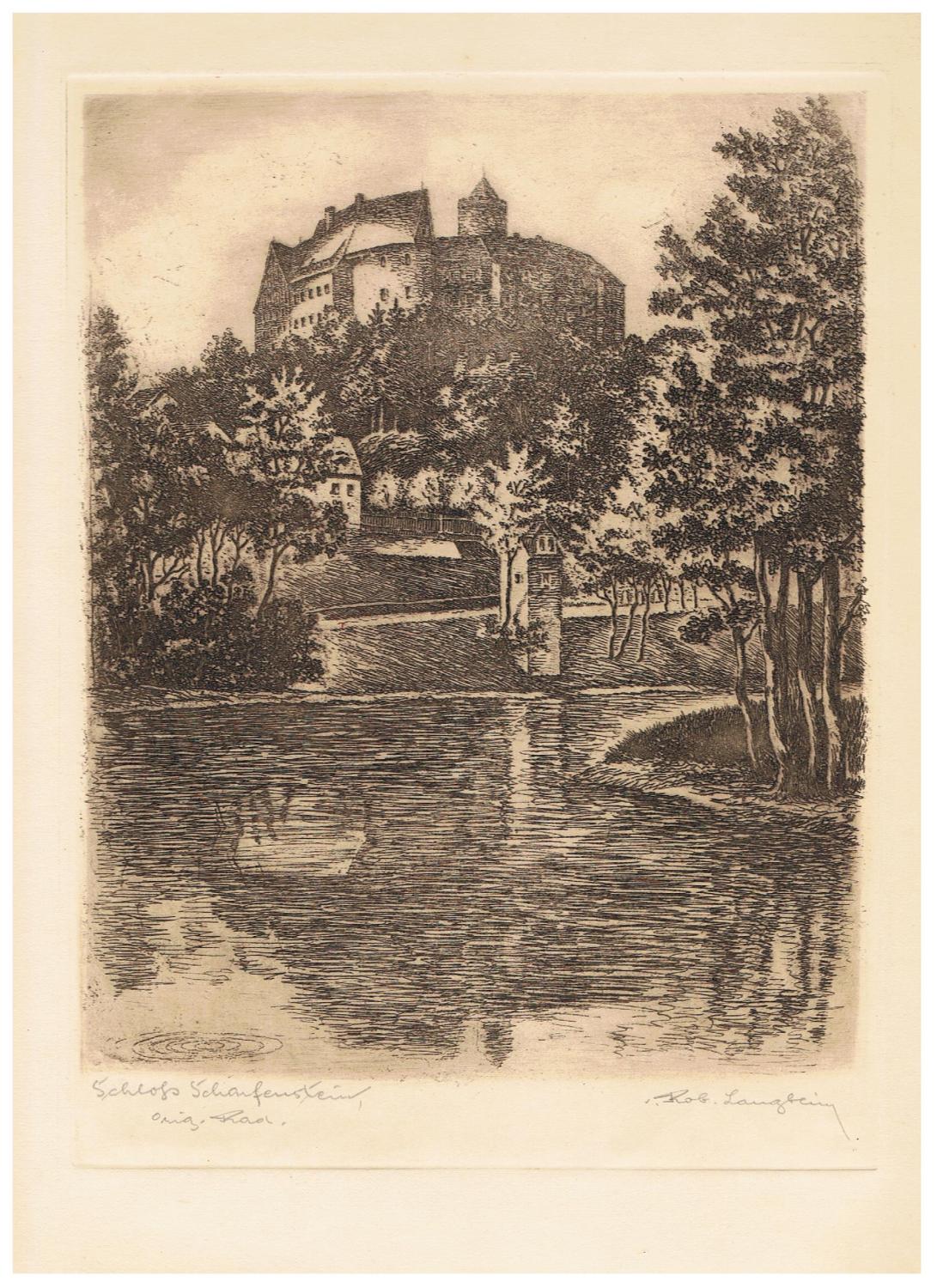 Scharfenstein, Schloß in Sachsen. Getönte Original Radierung. Signiert ...