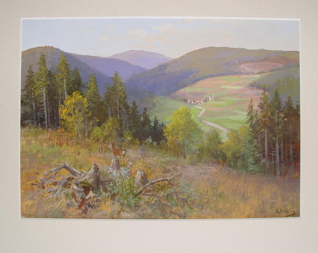 "Am Fuße des Auersberges mit Sosa" originales Aquarell ca. 22x31cm ...