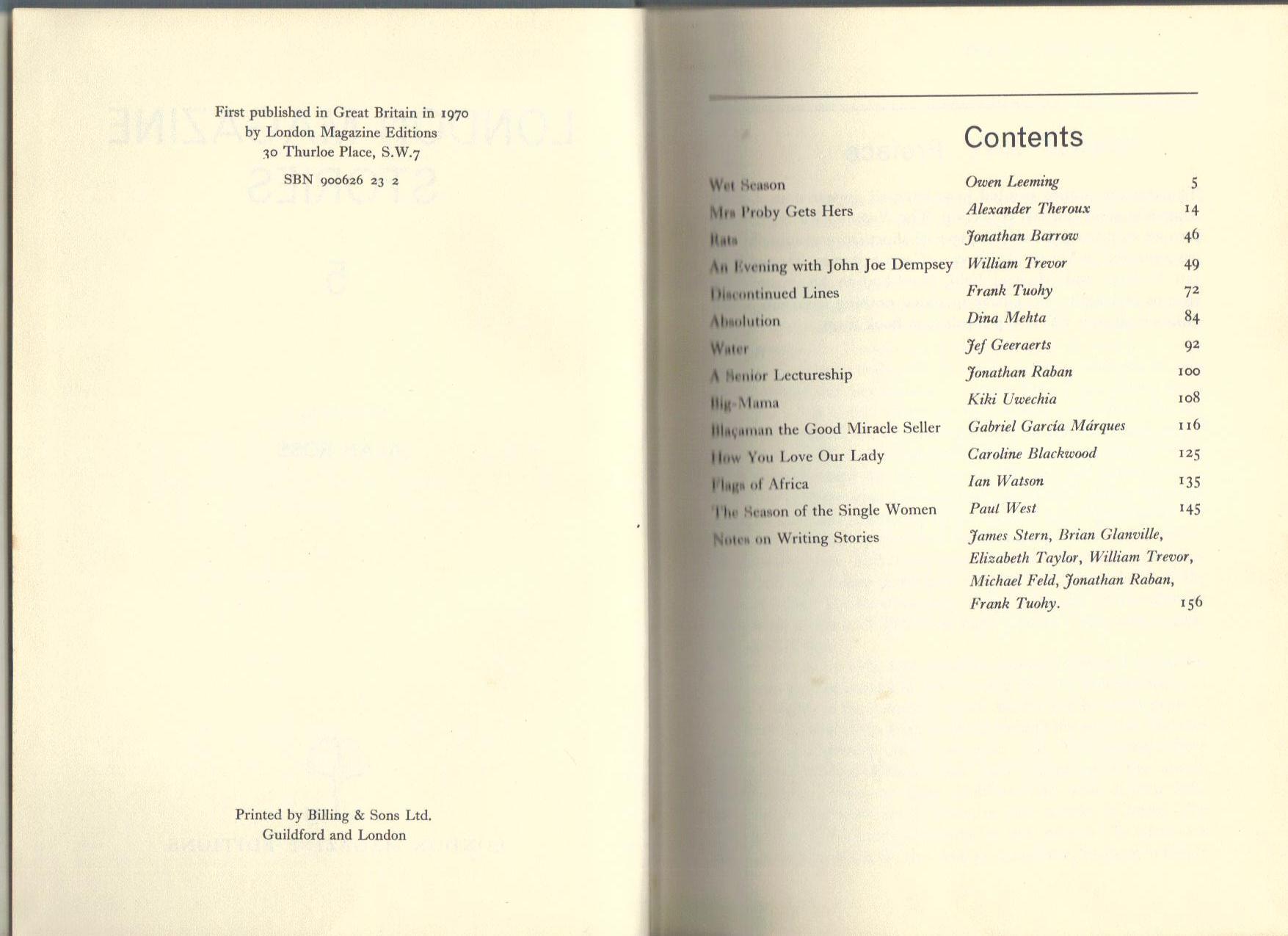 LONDON MAGAZINE STORIES 5 by Alan Ross [Ed.] Gabriel Garcia Marquez ...