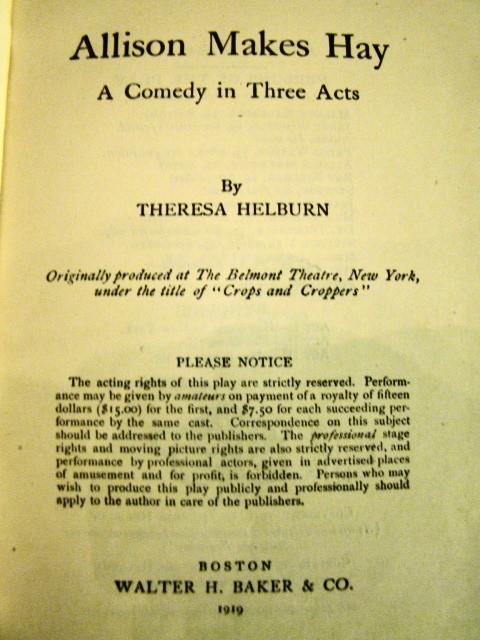 Allison Makes Hay. First edition signed by the author. de Helburn ...