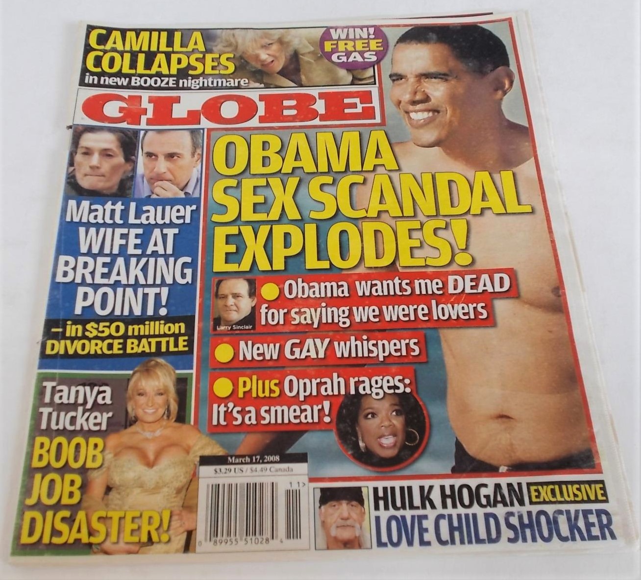 Globe (March 17, 2008) (Supermarket Tabloid Newspaper) Front Cover Headline: [Barack] OBAMA SEX ...