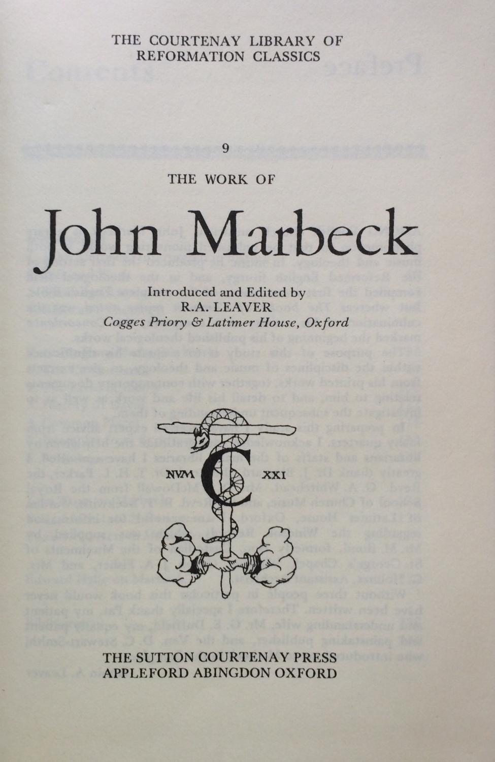 John Marbeck, The Work of. by Marbeck, John Ed. Robin A Lever: New Hard ...