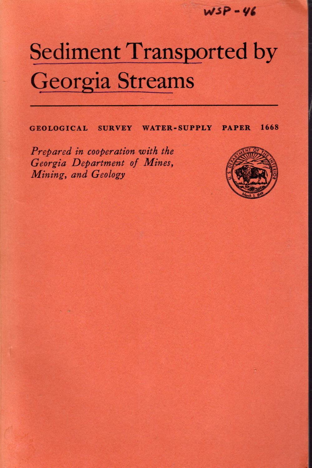 Sediment Transported By Georgia Streams; (Geological Survey Water ...