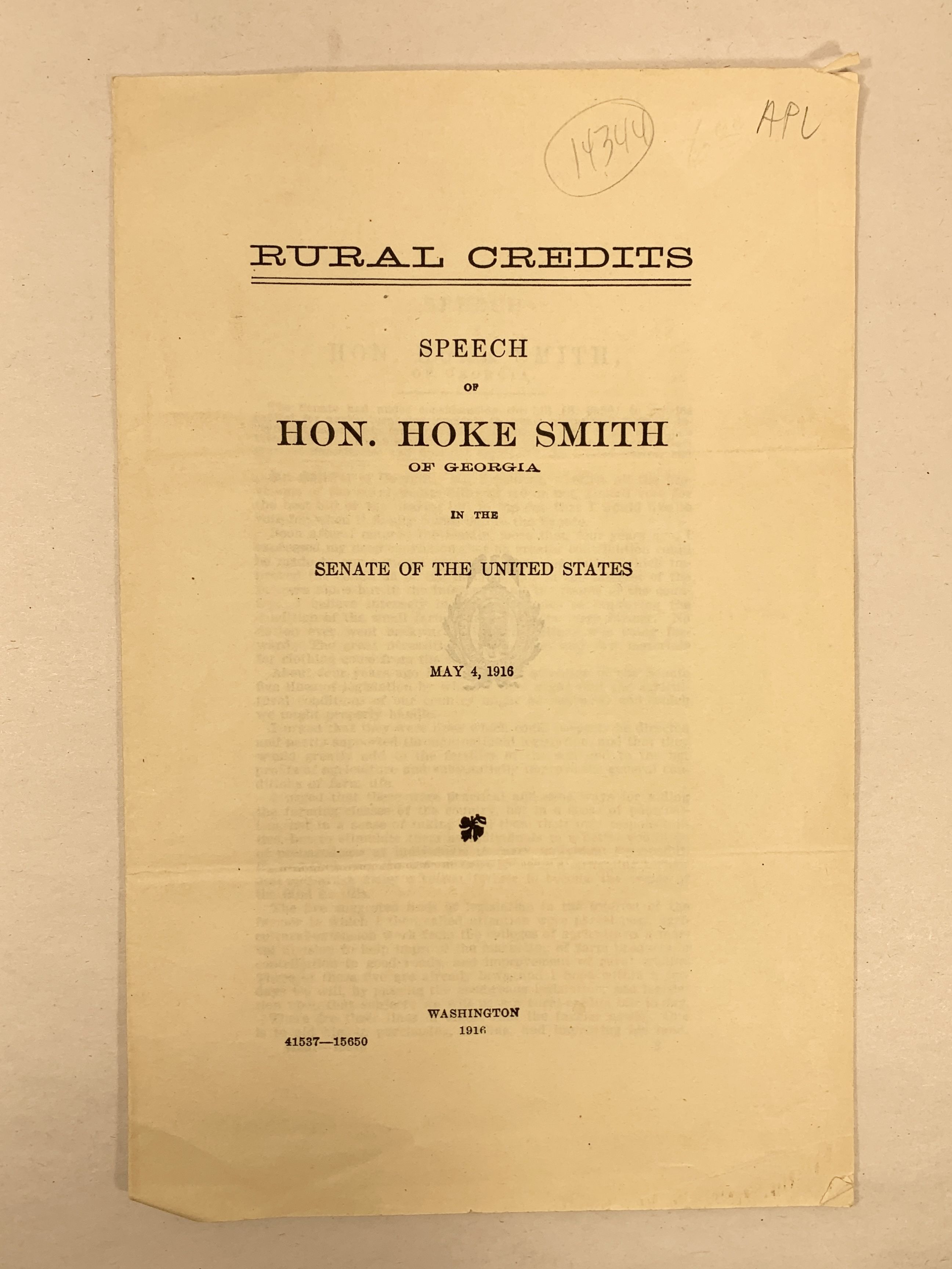 Rural Credits: Speech of Hon. Hoke Smith of Georgia in the Senate of ...