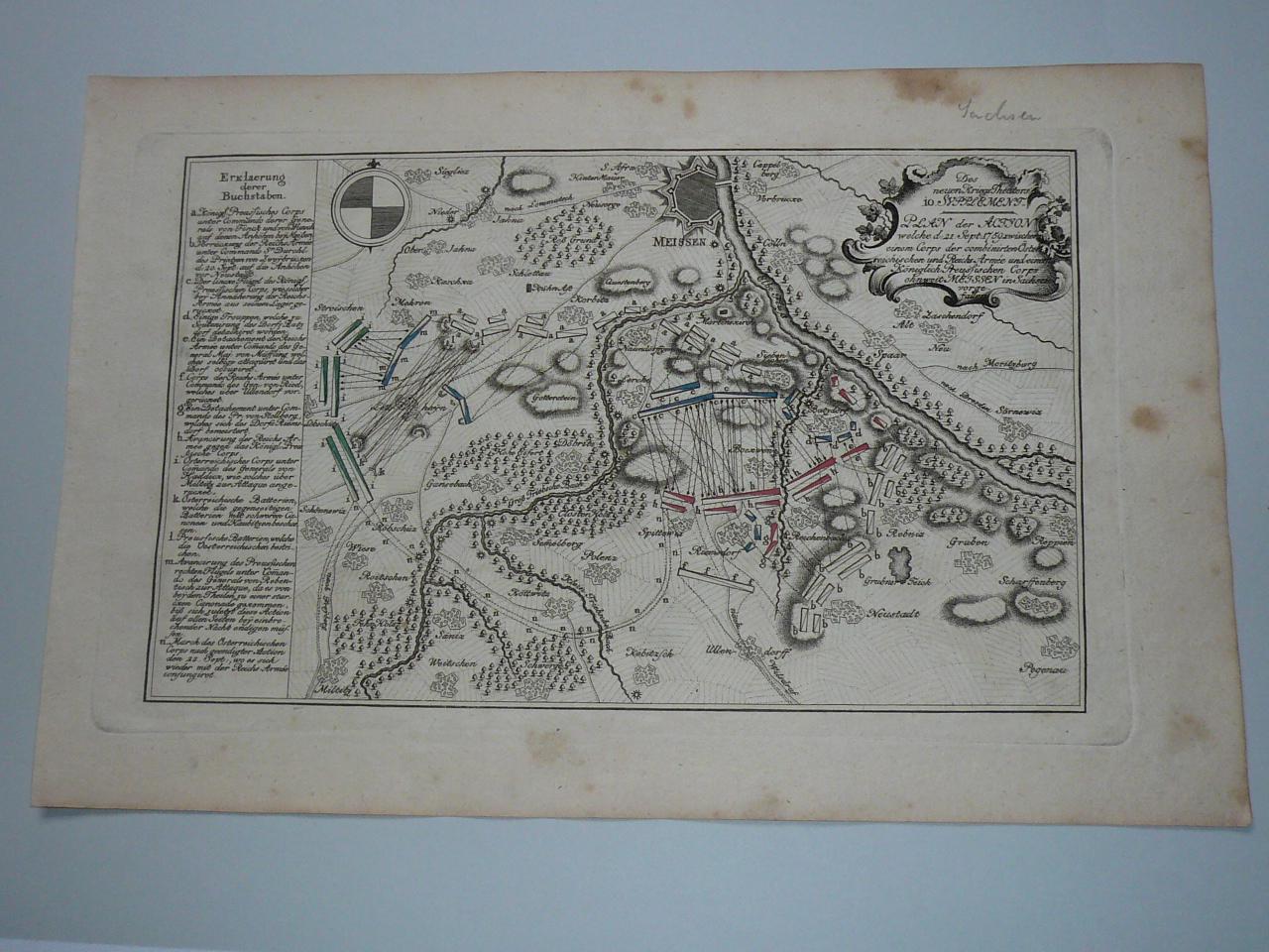 Meissen, map anno 1765 by Siebenjähriger Krieg, 1756-1763: very good ...