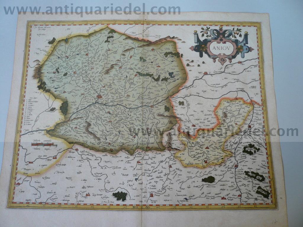 Anjou, anno 1610, Mercator map, old colours by Mercator Gerhard, 1512 ...